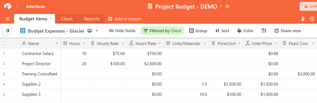 Airtable Project Budget Template On2Air Backups