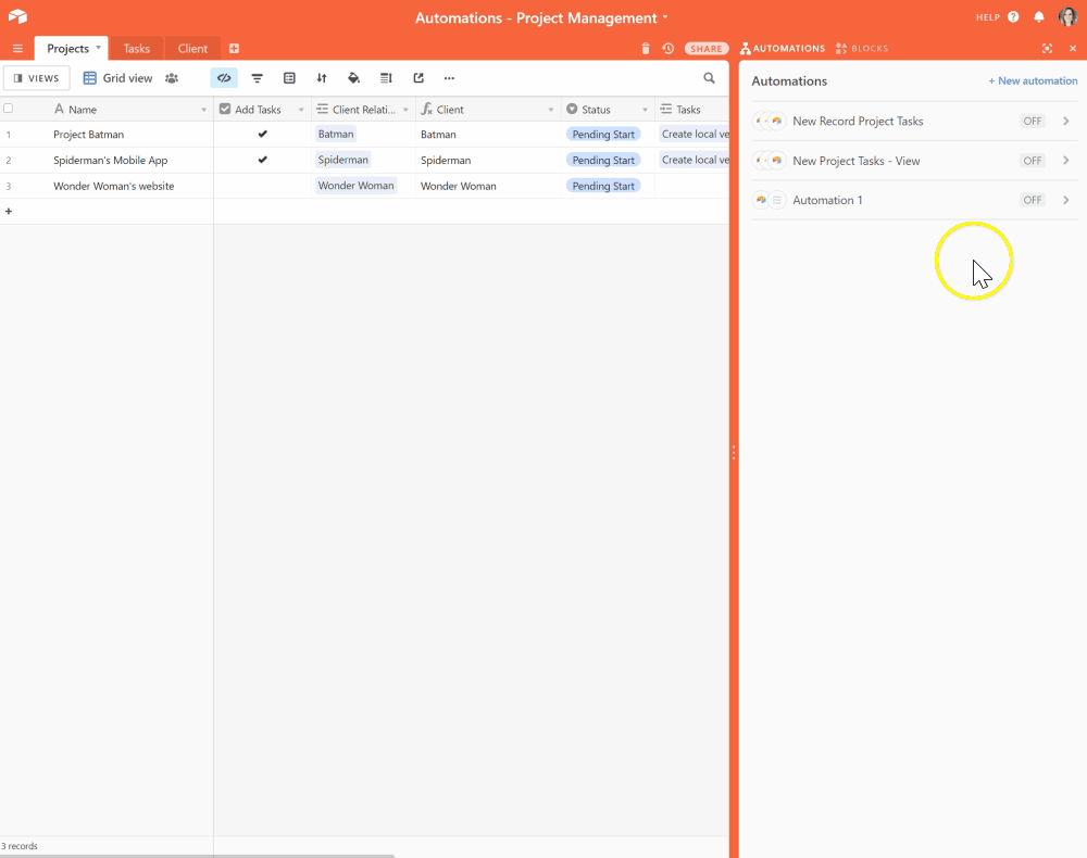 How To Automatically Add A Set Of Tasks To Each New Project Using Airtable Automations On2air 4092
