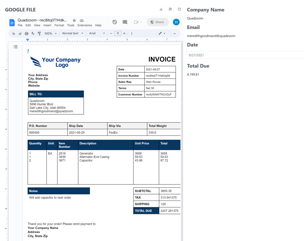 Create Automated Invoices with Airtable and Google Docs | On2Air Backups Docs